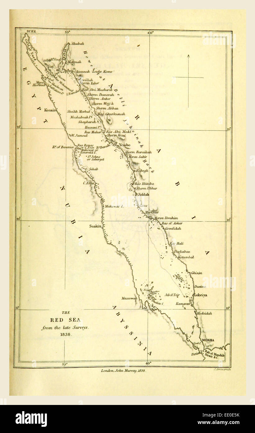 Map of the Red Sea, Travels in Arabia, 19th century engraving Stock ...