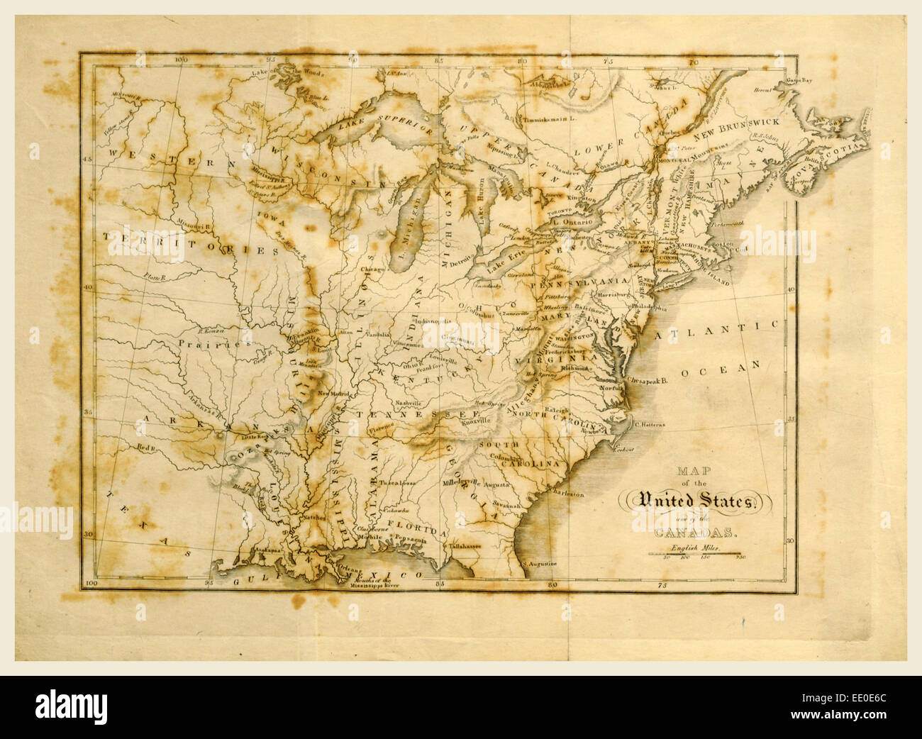 Map of the United States and, 19th century engraving Stock Photo - Alamy