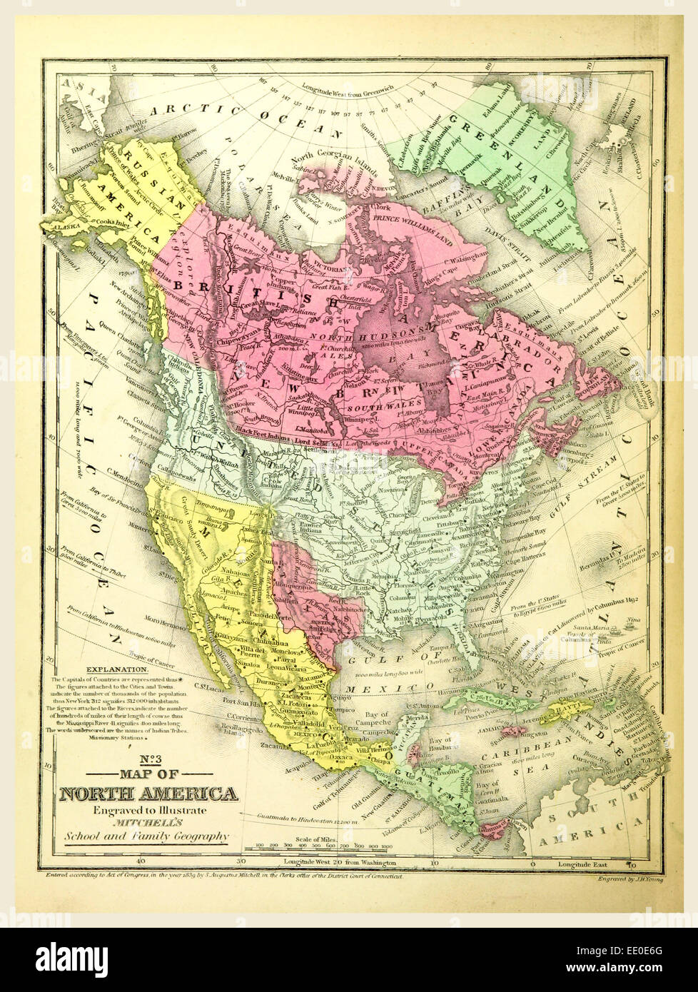 Map of North America, 19th century engraving Stock Photo - Alamy