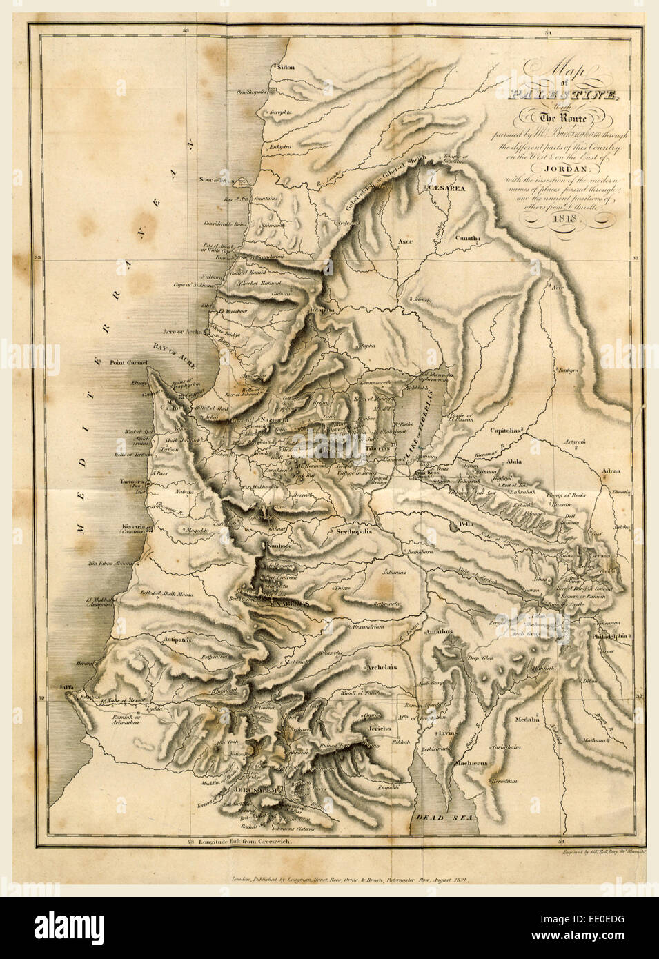 Map of Palestine 1818, 19th century engraving, Israel Stock Photo - Alamy
