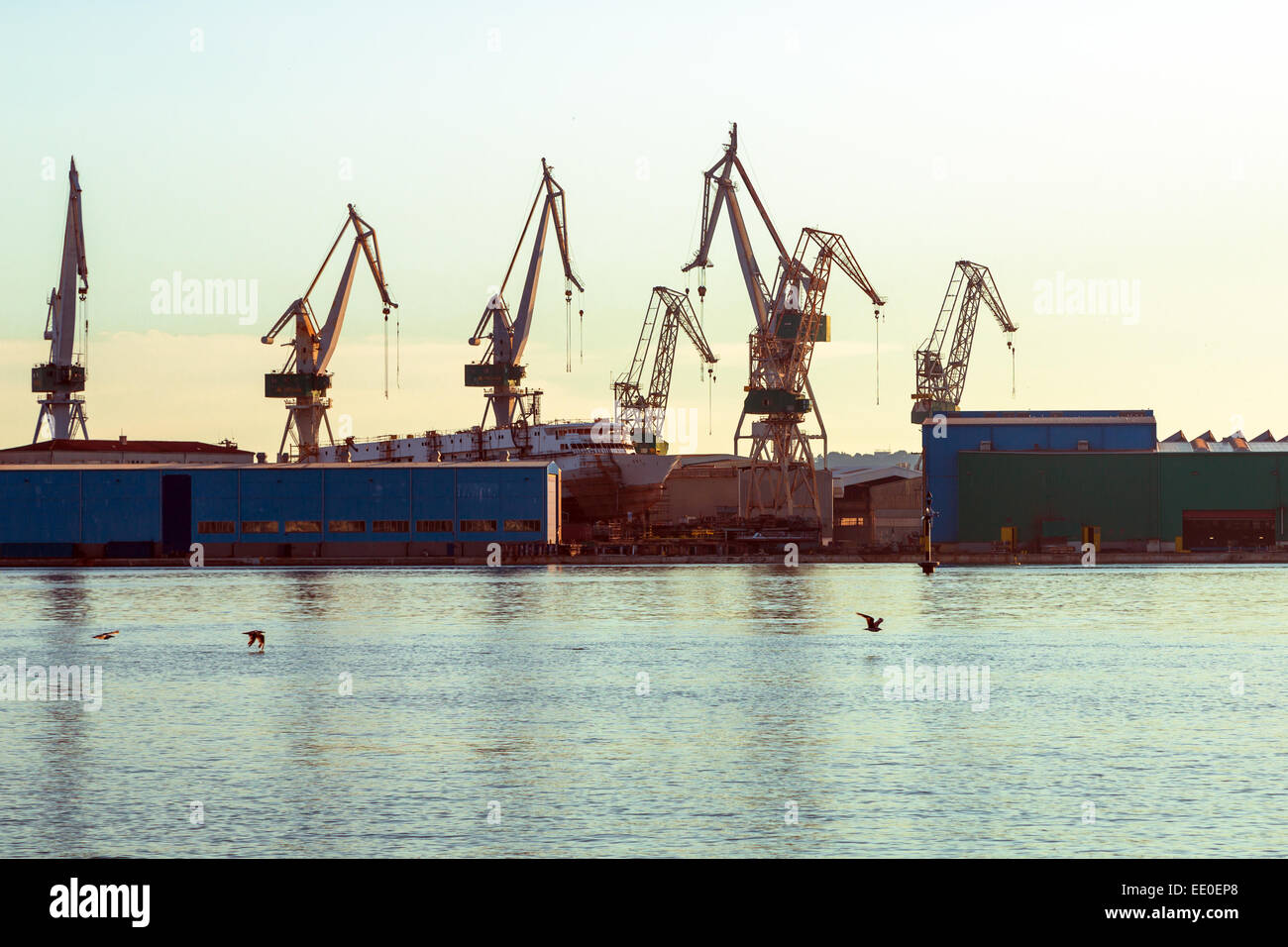 Port warehouse with cargoes and containers Stock Photo - Alamy