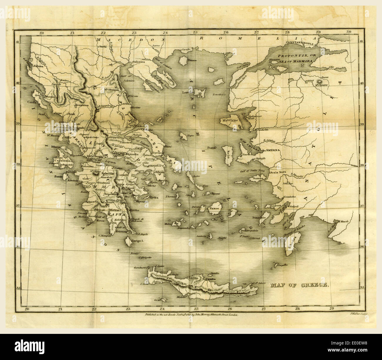 Map of Greece, in 1823 and 1824, 19th century engraving Stock Photo - Alamy