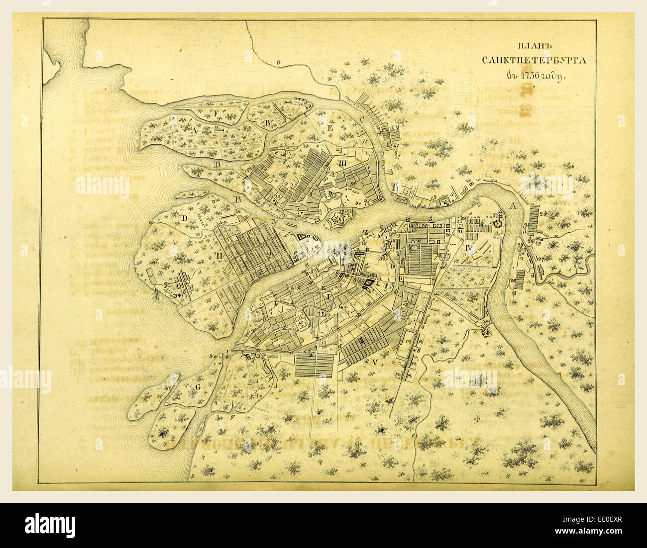 Map 1756, Russia, St Petersburg, 19th century engraving Stock Photo - Alamy