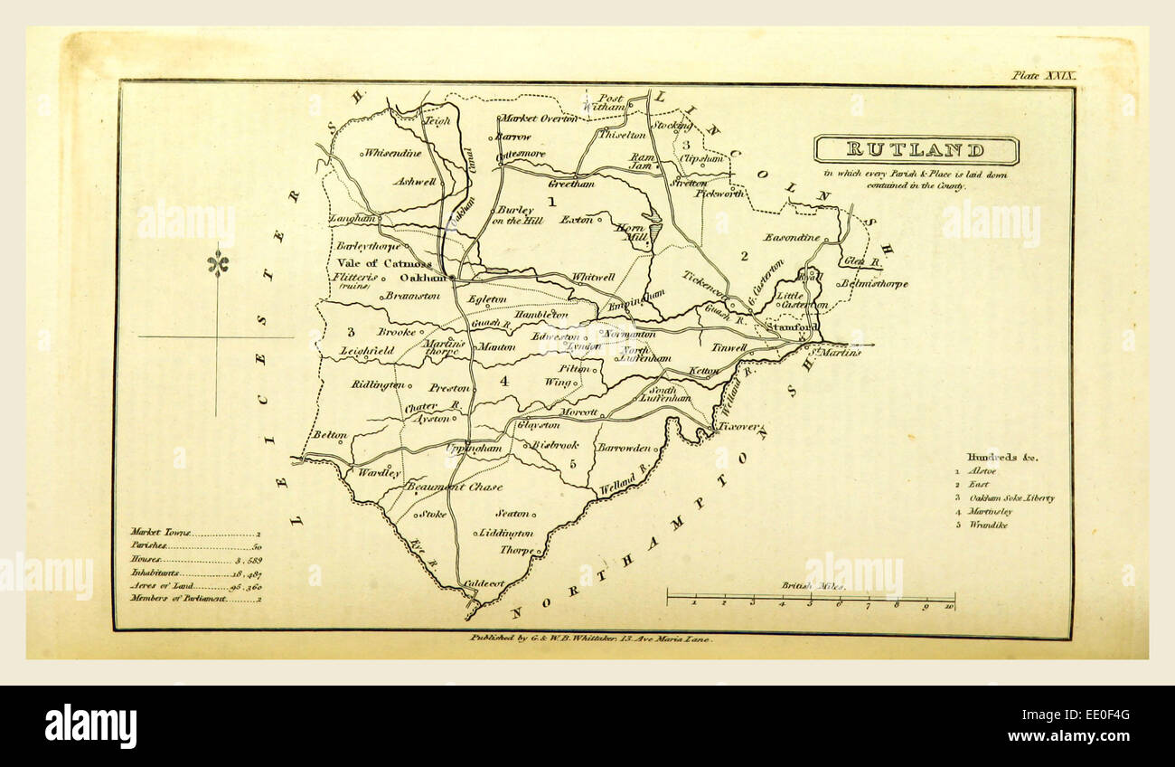 A Topographical Dictionary of the United Kingdom, Rutland map, UK, 19th ...