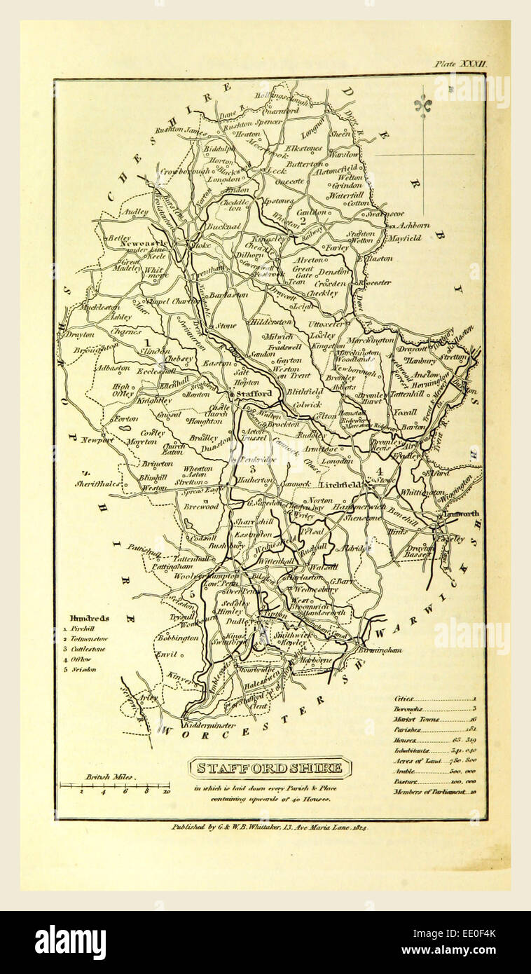 Staffordshire, map 1824, A Topographical Dictionary of the United ...