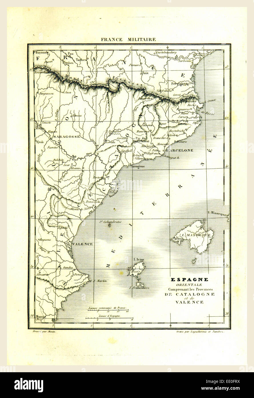 Map, Spain, Catalonia, Valencia, 19th century engraving Stock Photo - Alamy