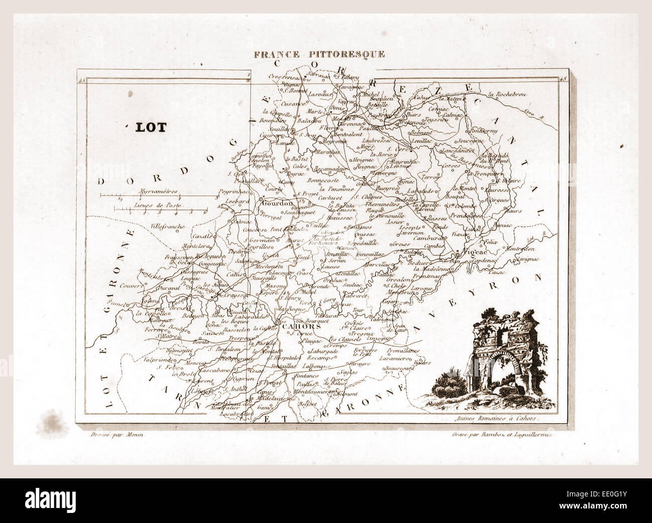 France pittoresque,Lot, map, 19th century engraving Stock Photo - Alamy