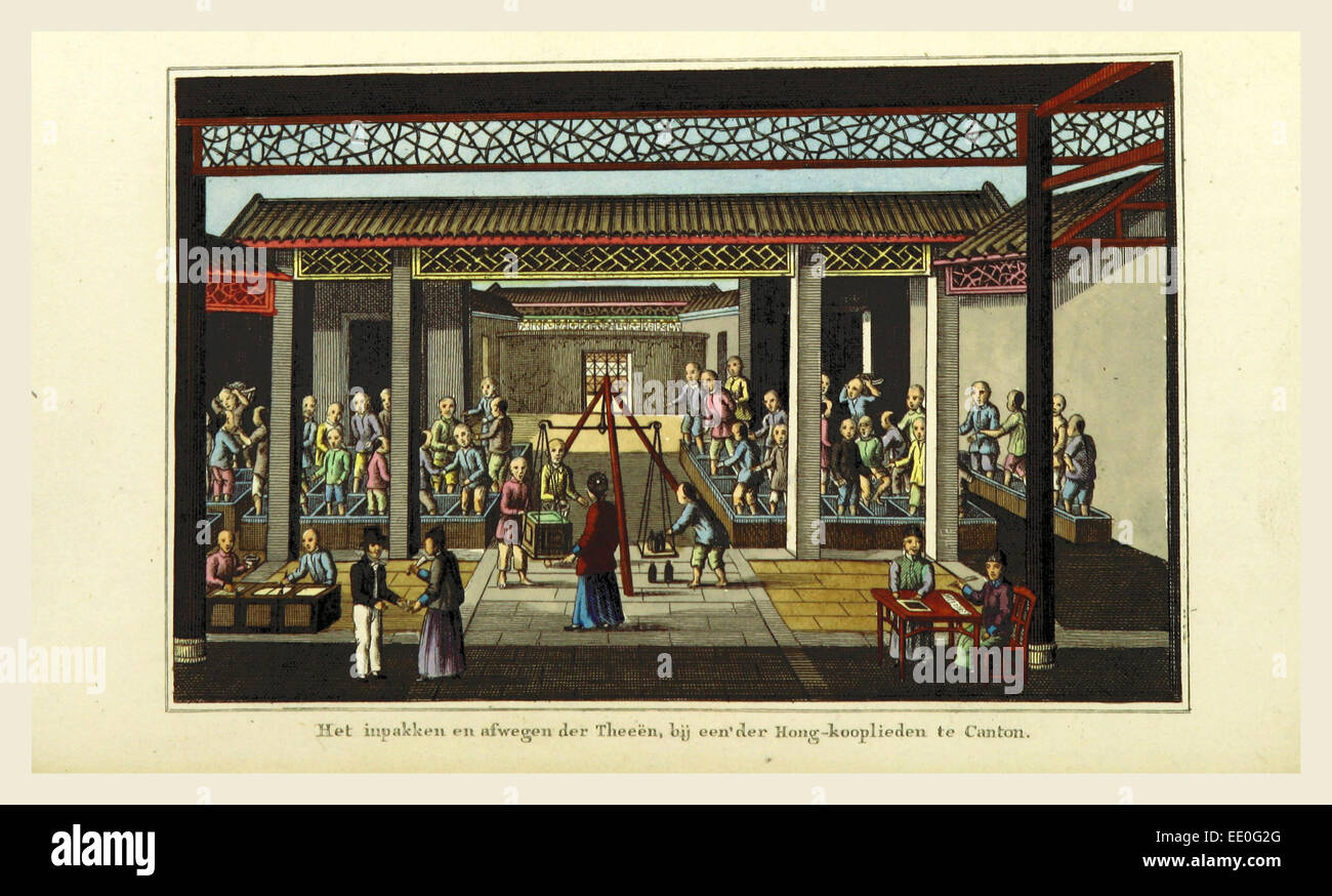 China, Canton, tea trade, 19th century engraving Stock Photo - Alamy
