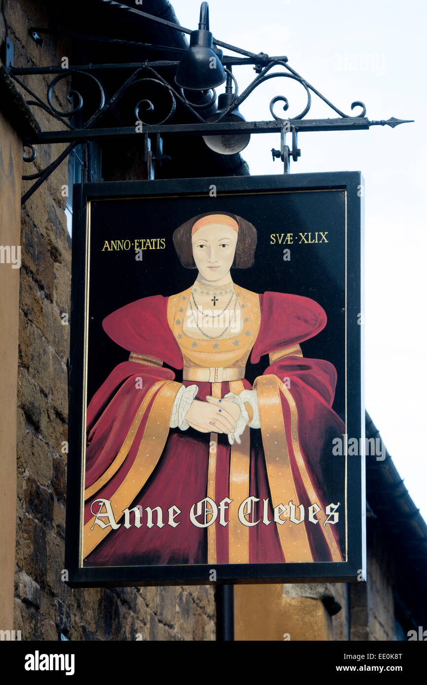 Anne of Cleves pub sign, Melton Mowbray, Leicestershire, England, UK ...