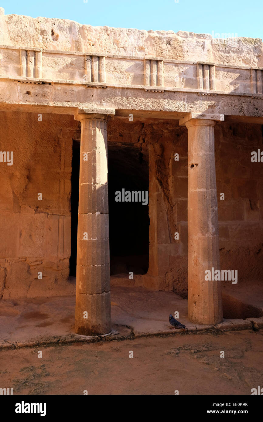 Tombs of the Kings, Pafos, Cyprus. Tomb 3. Detail showing two Doric ...