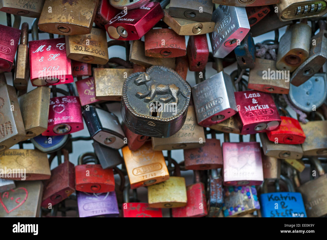 Padlocks or "Love Locks" on the Hohenzollern railway bridge, Cologne ...