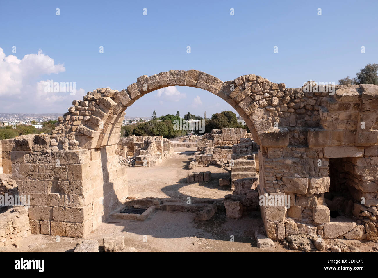 Ruined arch of Saranda Kolones, a medieval castle in Pafos, Western ...