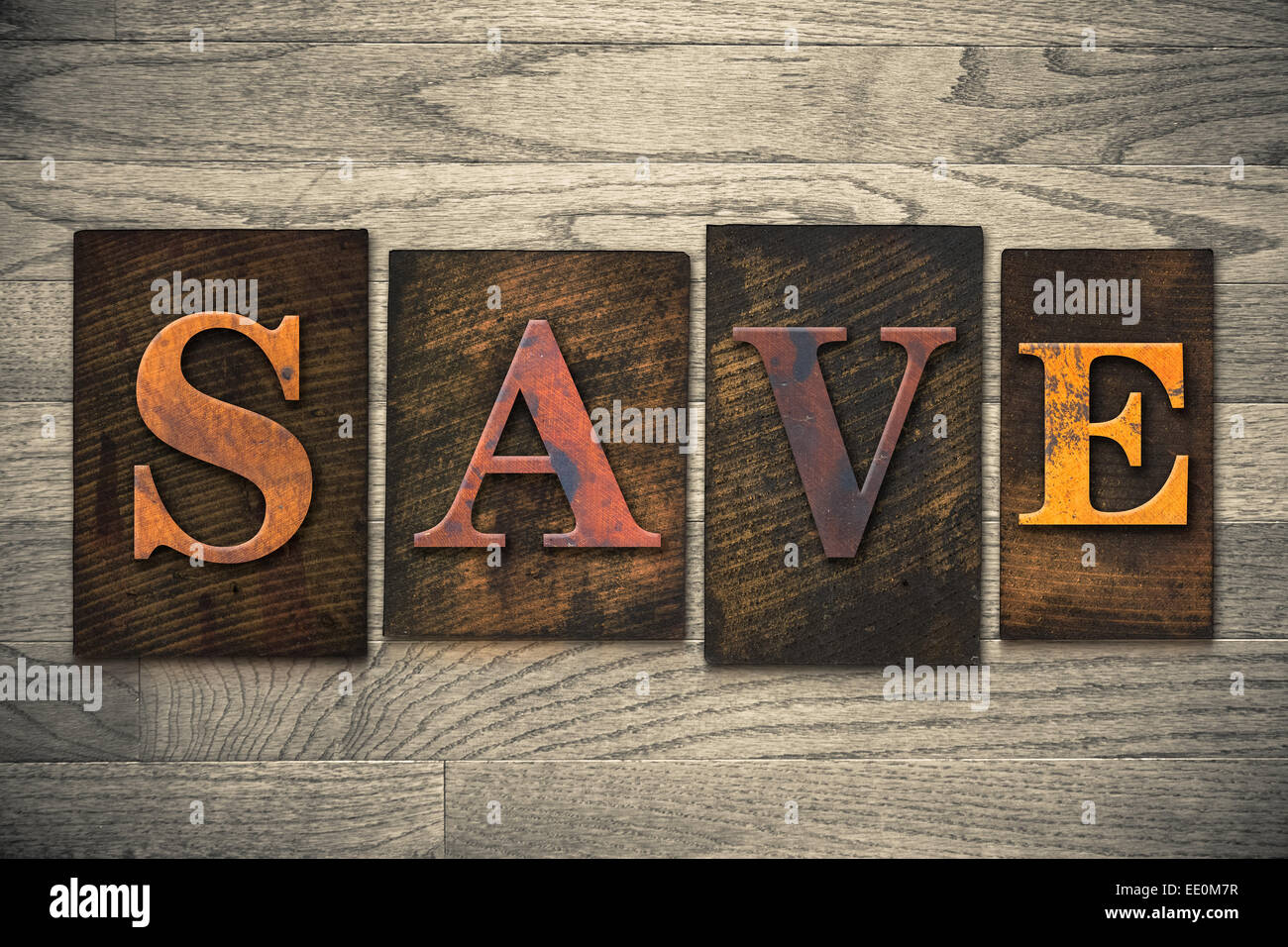 The word "SAVE" written in wooden letterpress type Stock Photo - Alamy