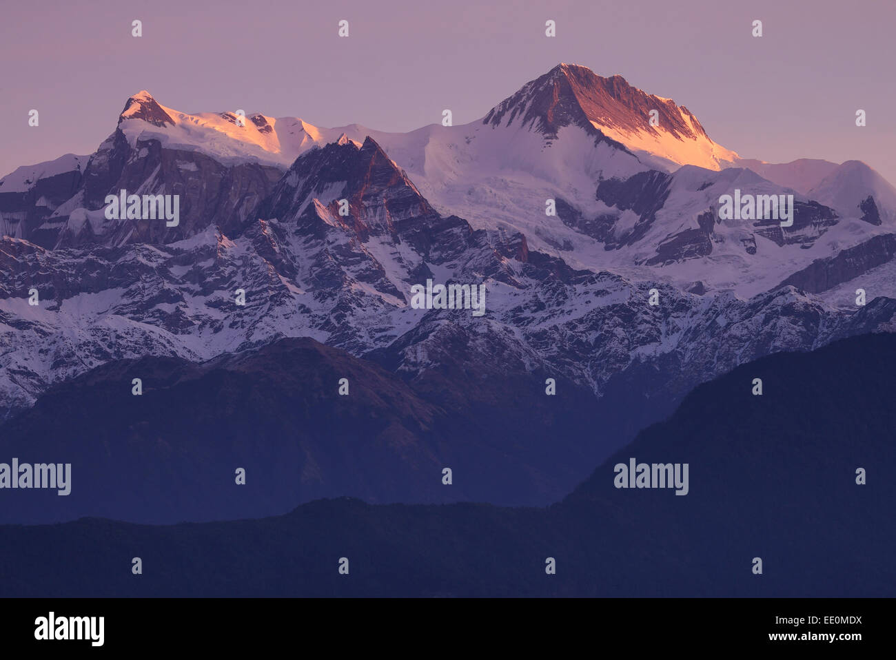 Sunrise over Annapurna II of the Annapurna range in the Himalayas Stock ...