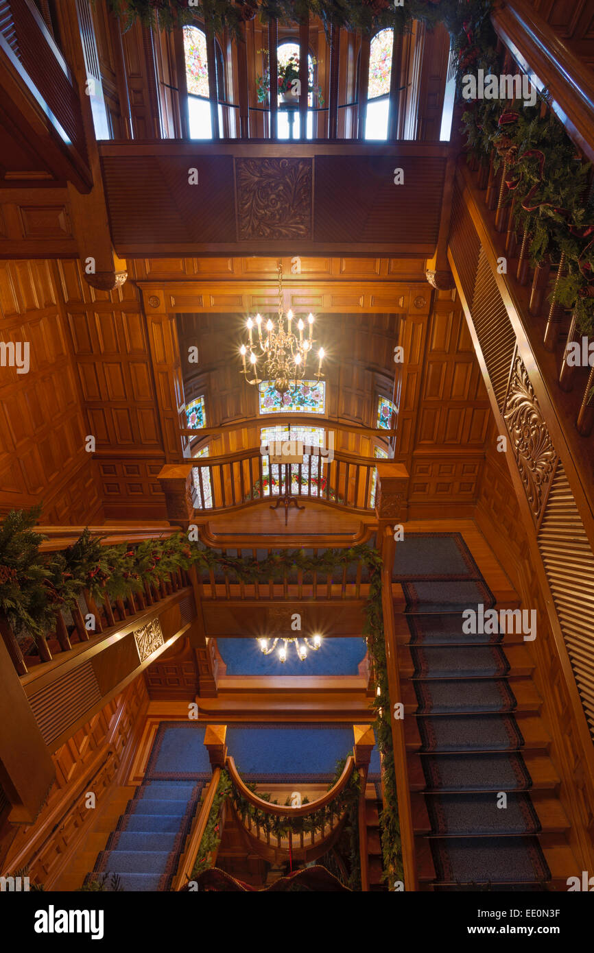 Interior staircase and woodwork of Craigdarroch Castle-Victoria ...