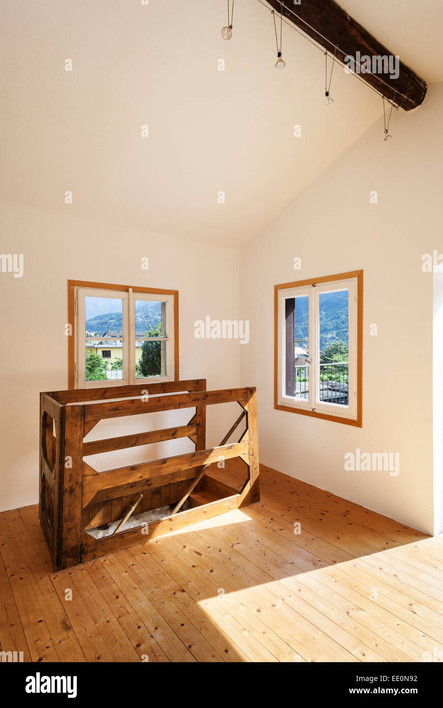 interior rustic house, room with windows Stock Photo - Alamy