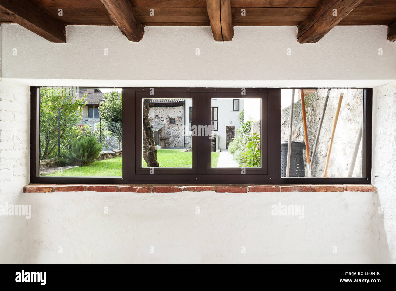 interior rustic house, view windows Stock Photo - Alamy
