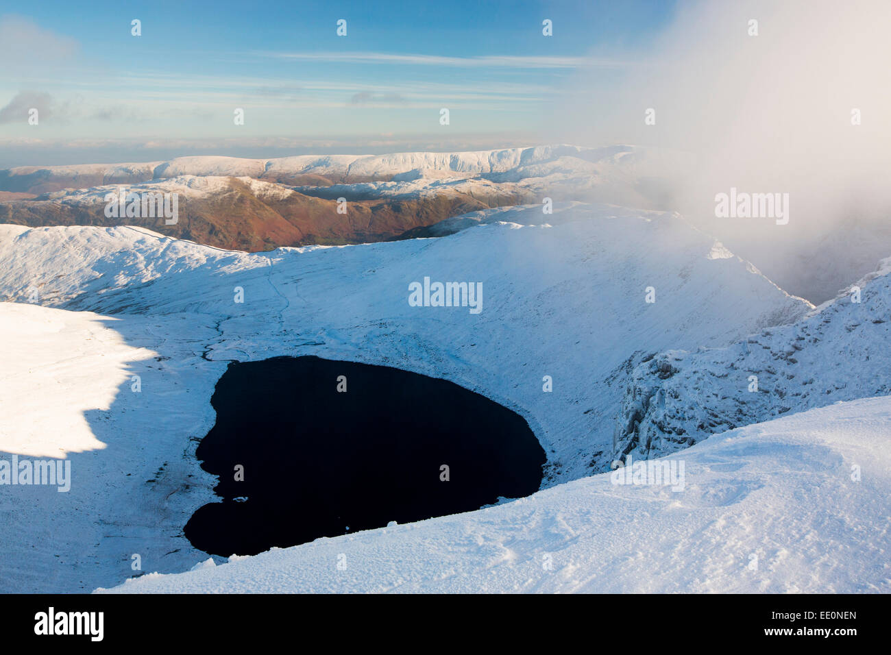 Looking down onto Red Tarn and Striding Edge from Helvellyn summit in ...