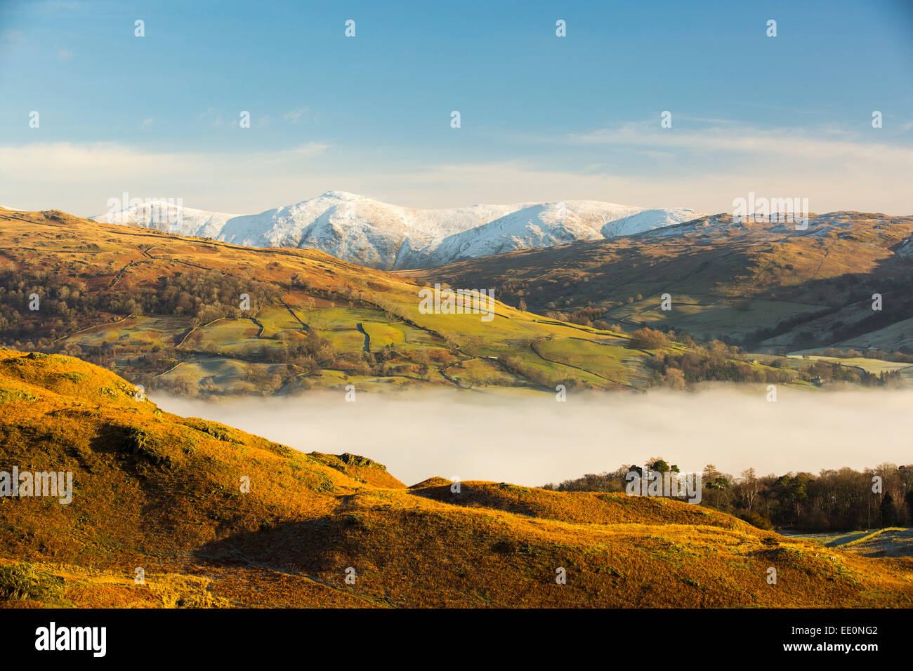 The Kentmere Fells from Loughrigg in the Lake District with valley Mist ...