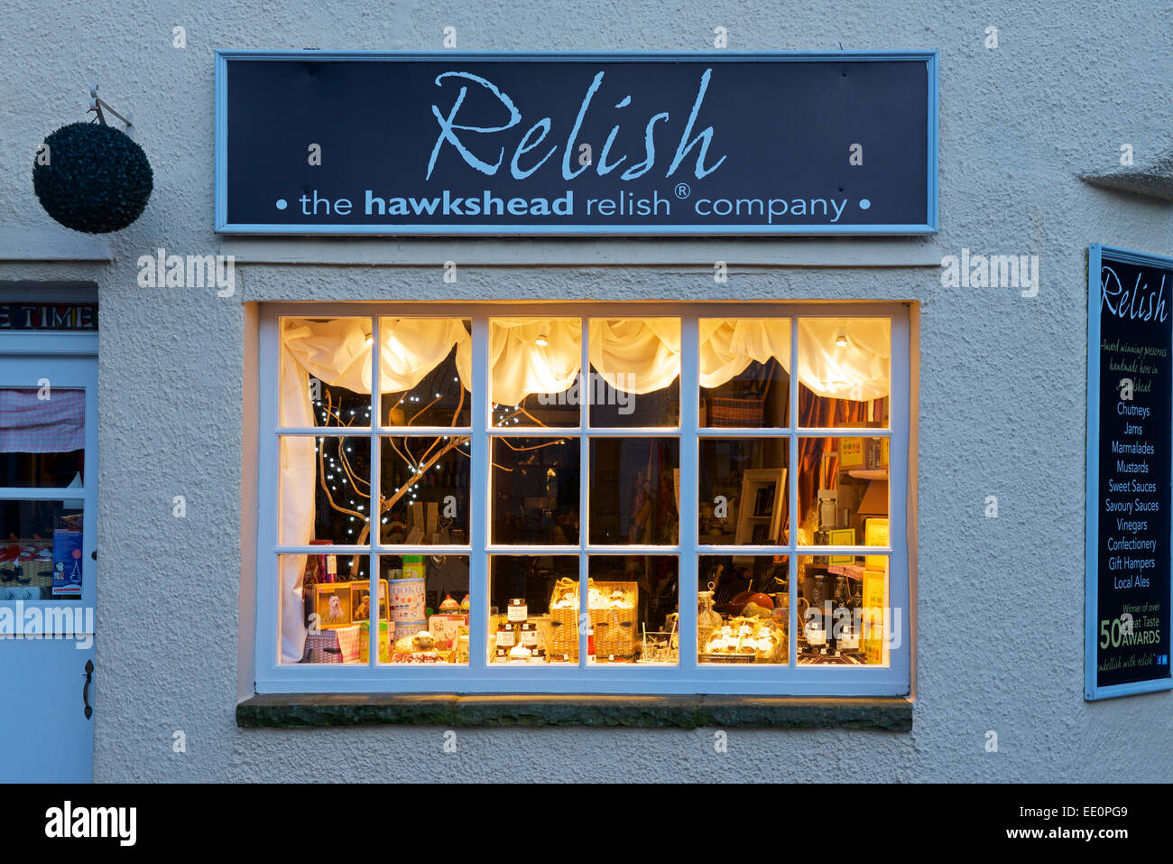 Shop window of retailer Hawkshead Relish, Hawkshead, Lake District ...