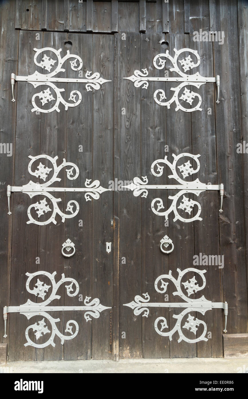 Large barn doors, with big ornate hinges. Bavarian Alps, Germany ...