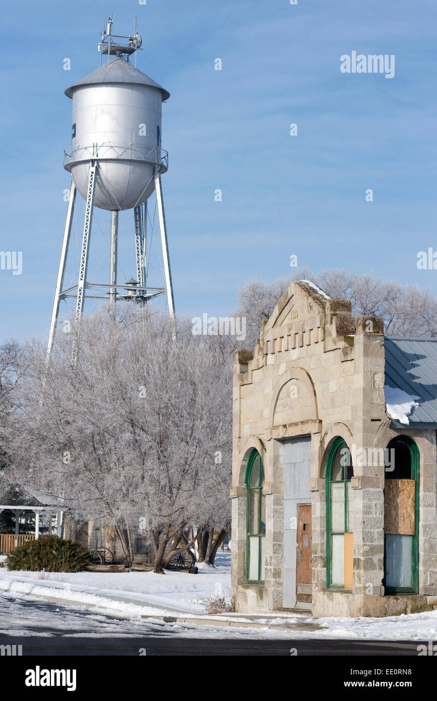 Water tower and historic building in North Powder, Oregon Stock Photo ...