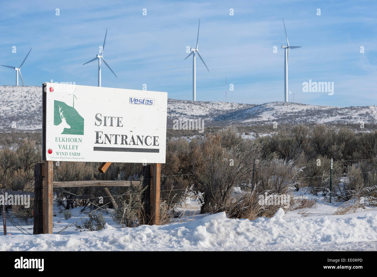 Entrance to the Elkhorn Valley Wind Farm in Northeastern Oregon Stock ...