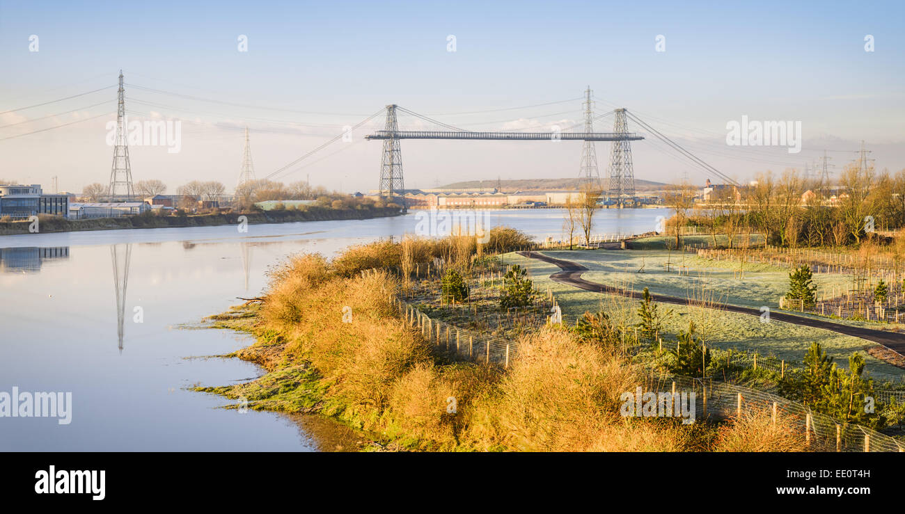 The River Usk and the Transporter Bridge in Newport City Stock Photo ...