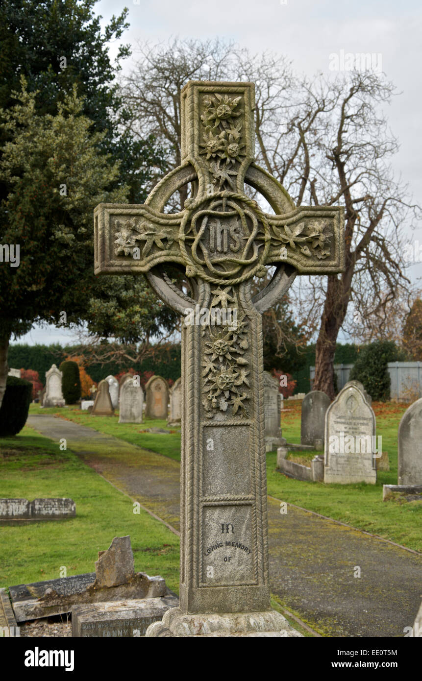 Ornate Celtic cross gravestone with Christogram Stock Photo - Alamy