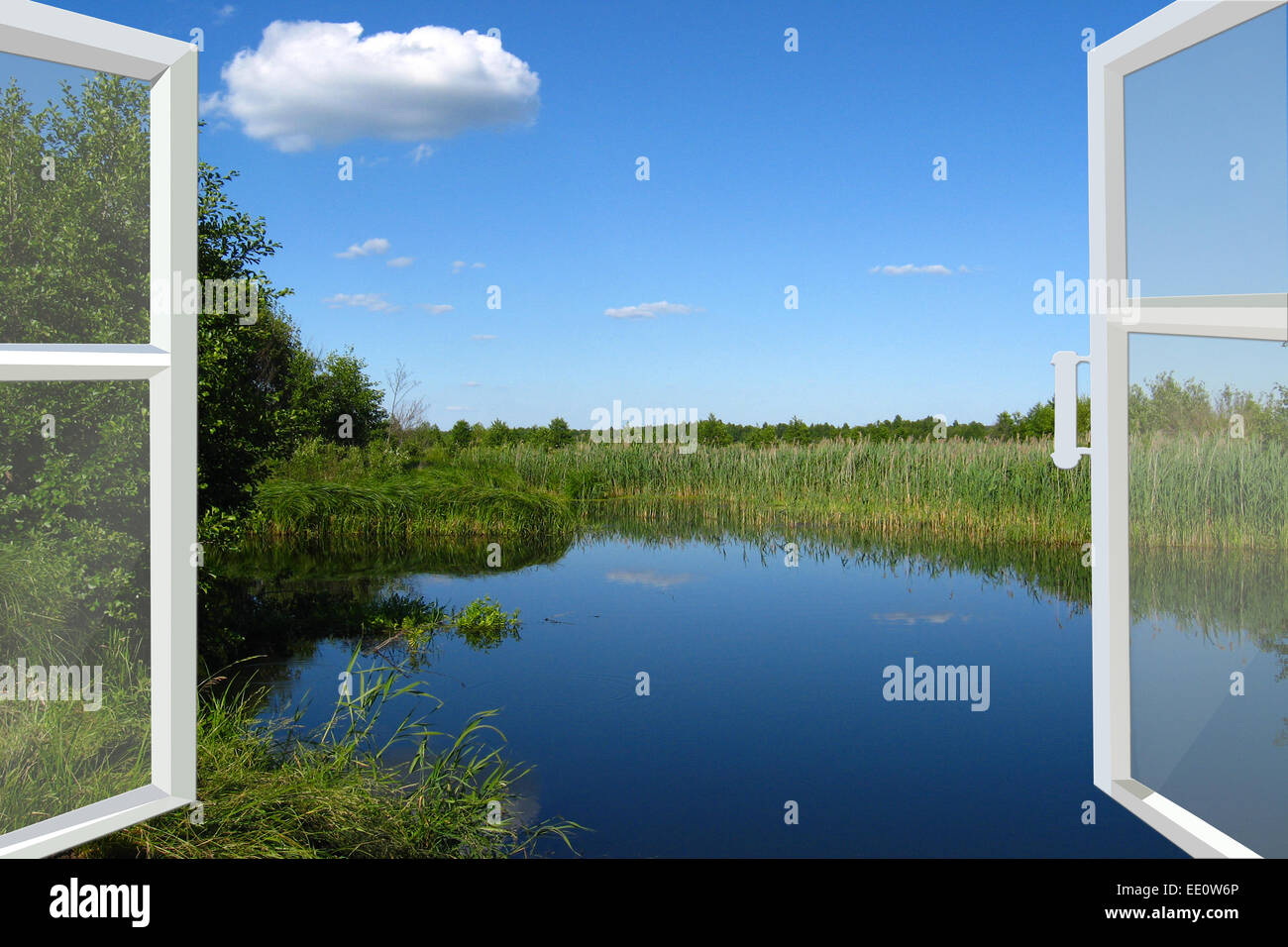 image of opened window to the summer lake Stock Photo - Alamy