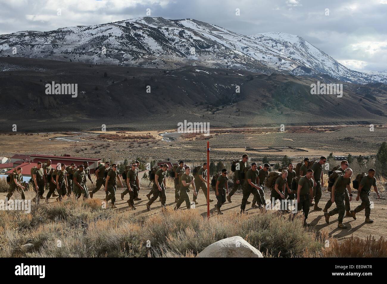 US Marines conduct a 5 mile hike at the Marine Corps Mountain Warfare ...