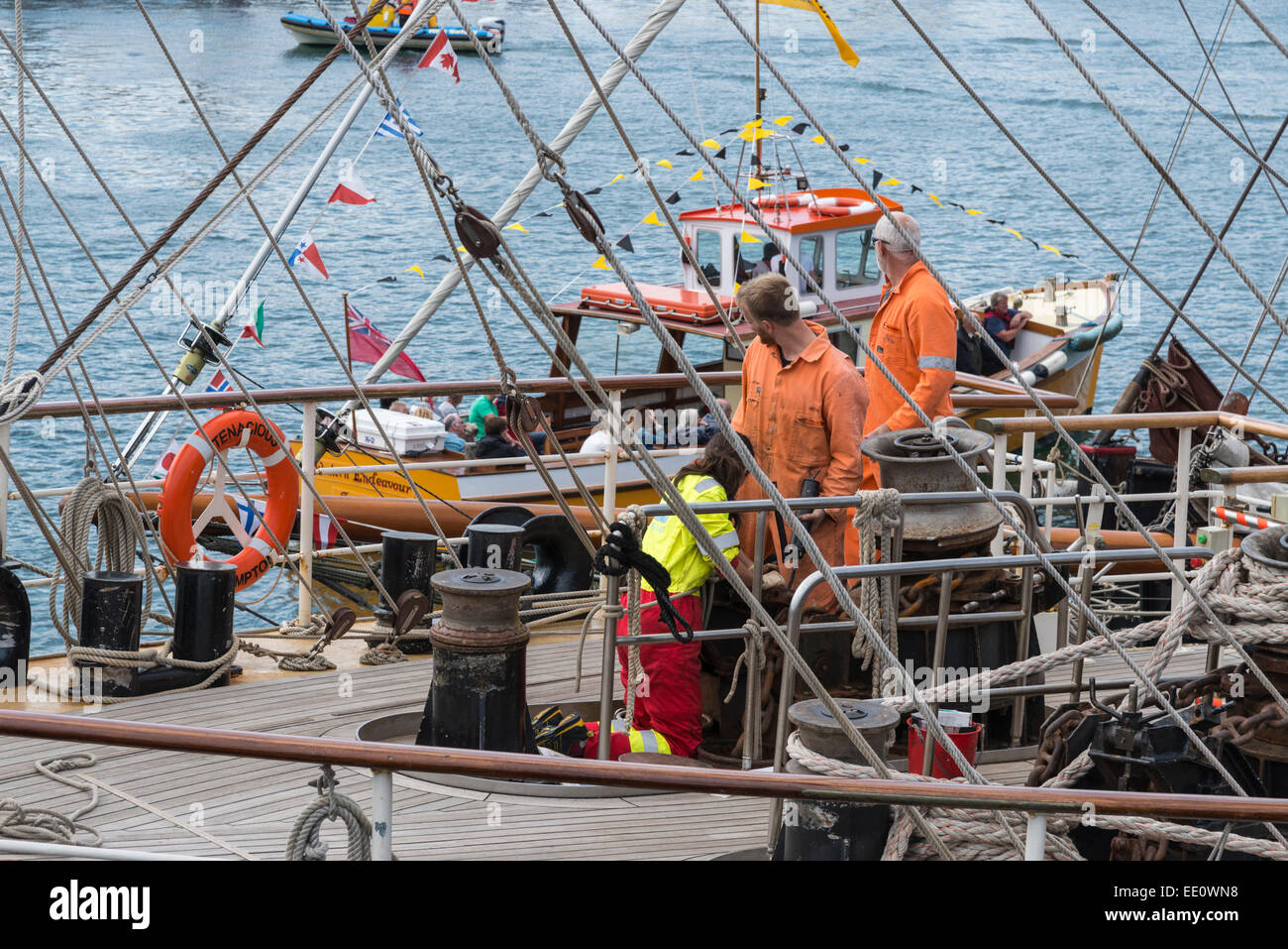 Crew working on the deck of the Tall Ship Tenacious during the Tall ...