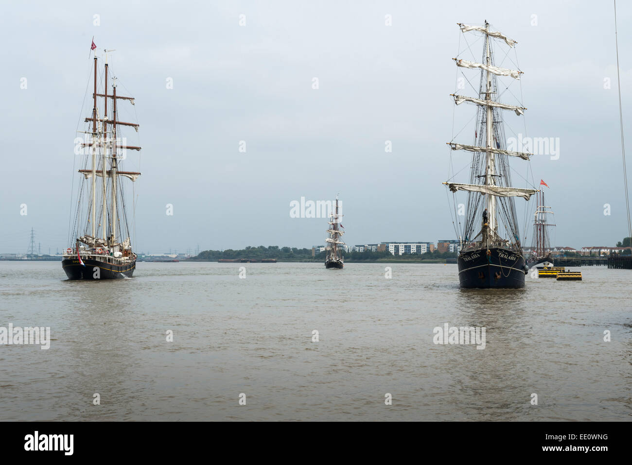 Tall Ships sailing down the River Thames in Greenwich, London during ...