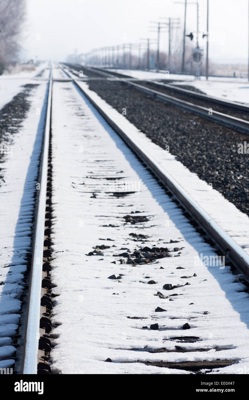 Union Pacific main line railroad tracks in Haines, Oregon Stock Photo ...