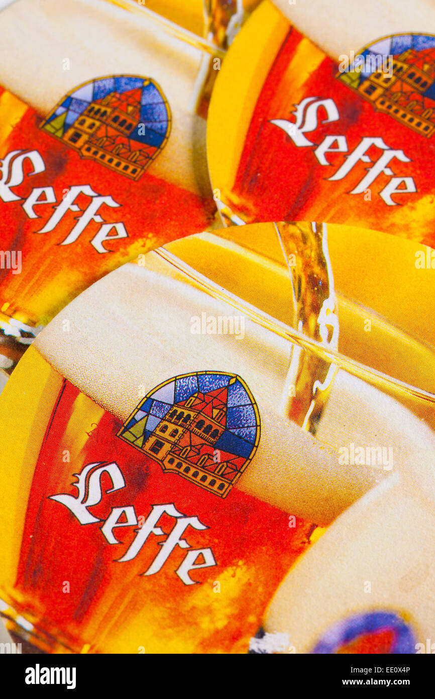 ENGLAND,LONDON - November 11, 2014: Beermats from Leffe Beer.Leffe, a ...