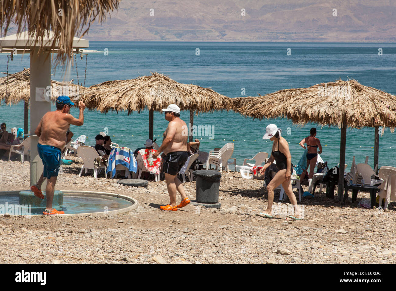 tourists bathing and showering at the Dead Sea, Israel Stock Photo - Alamy