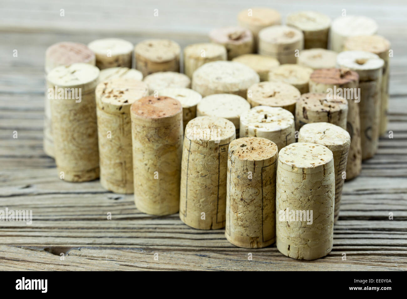 Wine corks form a heart shape image on wooden table background Stock ...