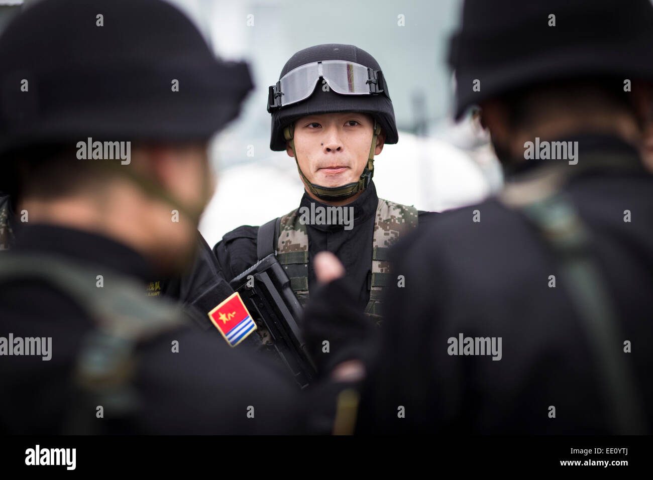A sailor aboard the Chinese Naval assault ship Chang Bai Shan at ...
