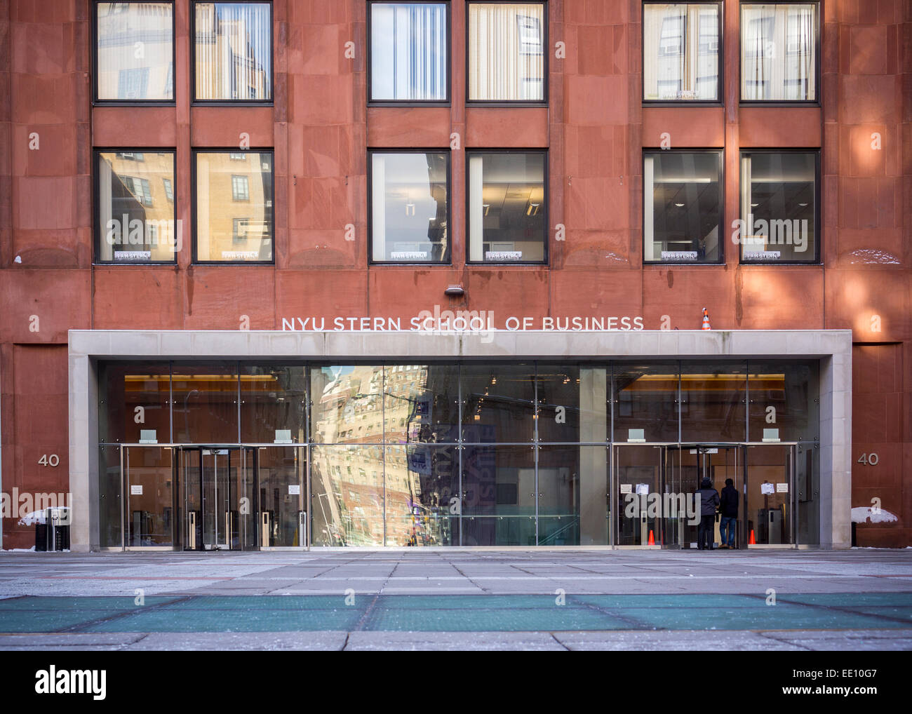 The entrance to the NYU Stern School of Business at New York University ...