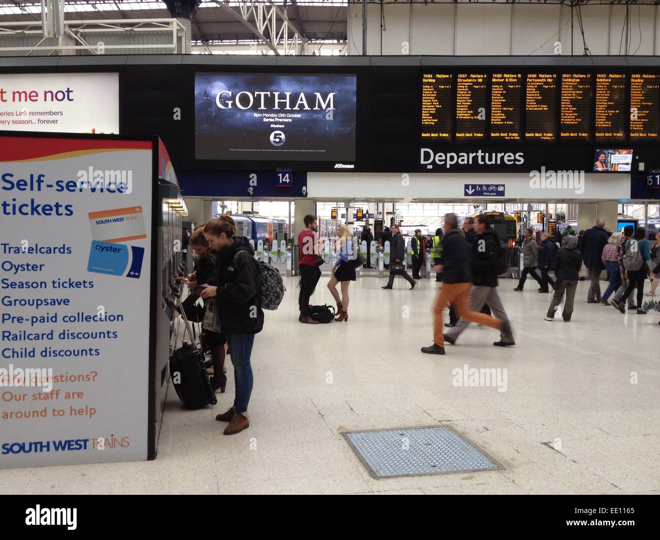 Self Service ticket machines and Departures board at Waterloo Train ...
