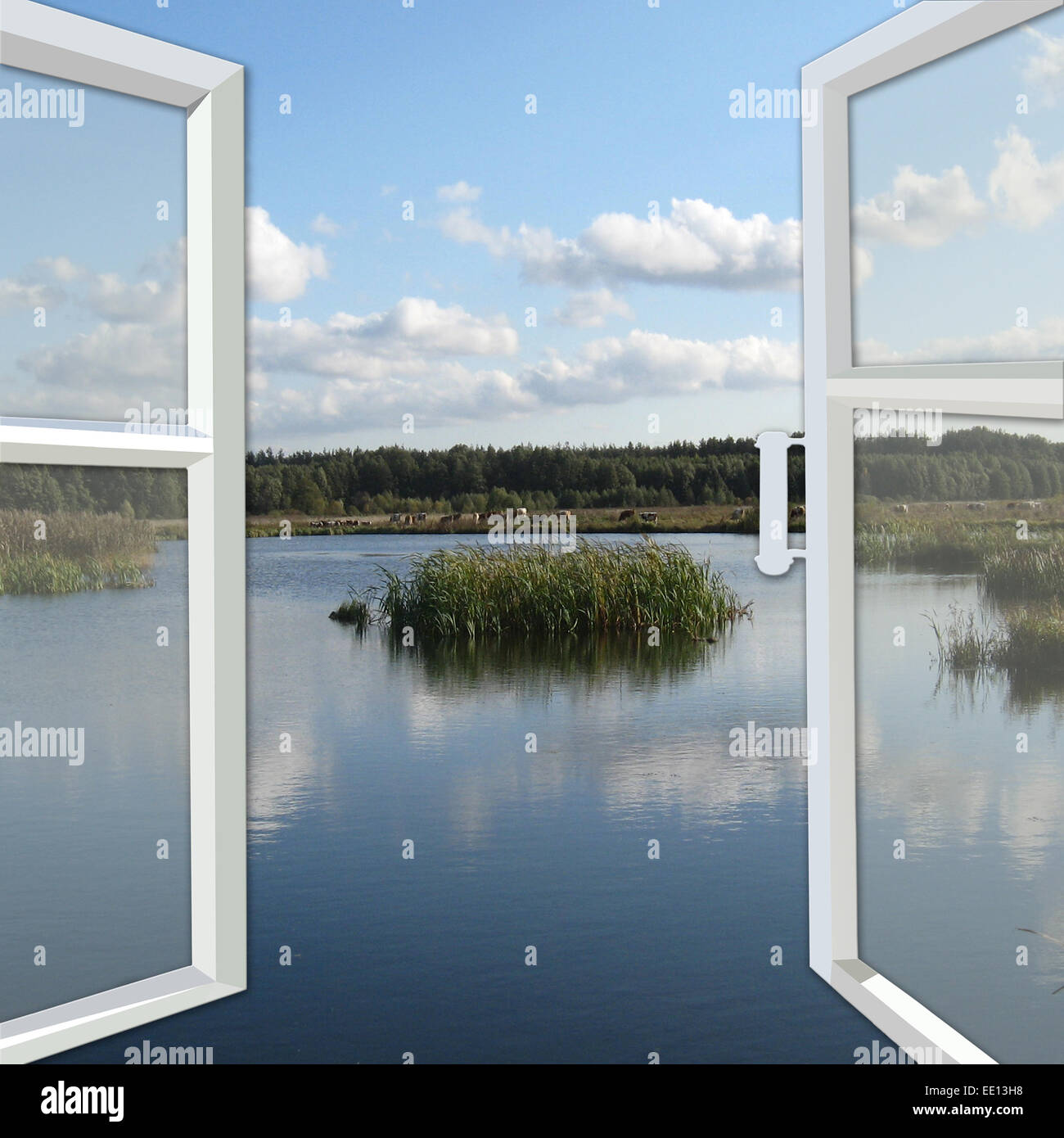 image of opened window to the summer lake Stock Photo - Alamy