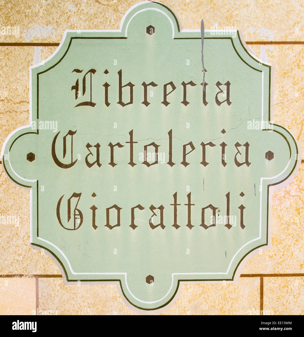 library stationery toys wall sign painted Stock Photo - Alamy