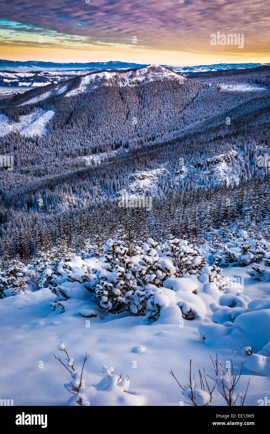 Sunrise on a mountain valley in winter Stock Photo - Alamy