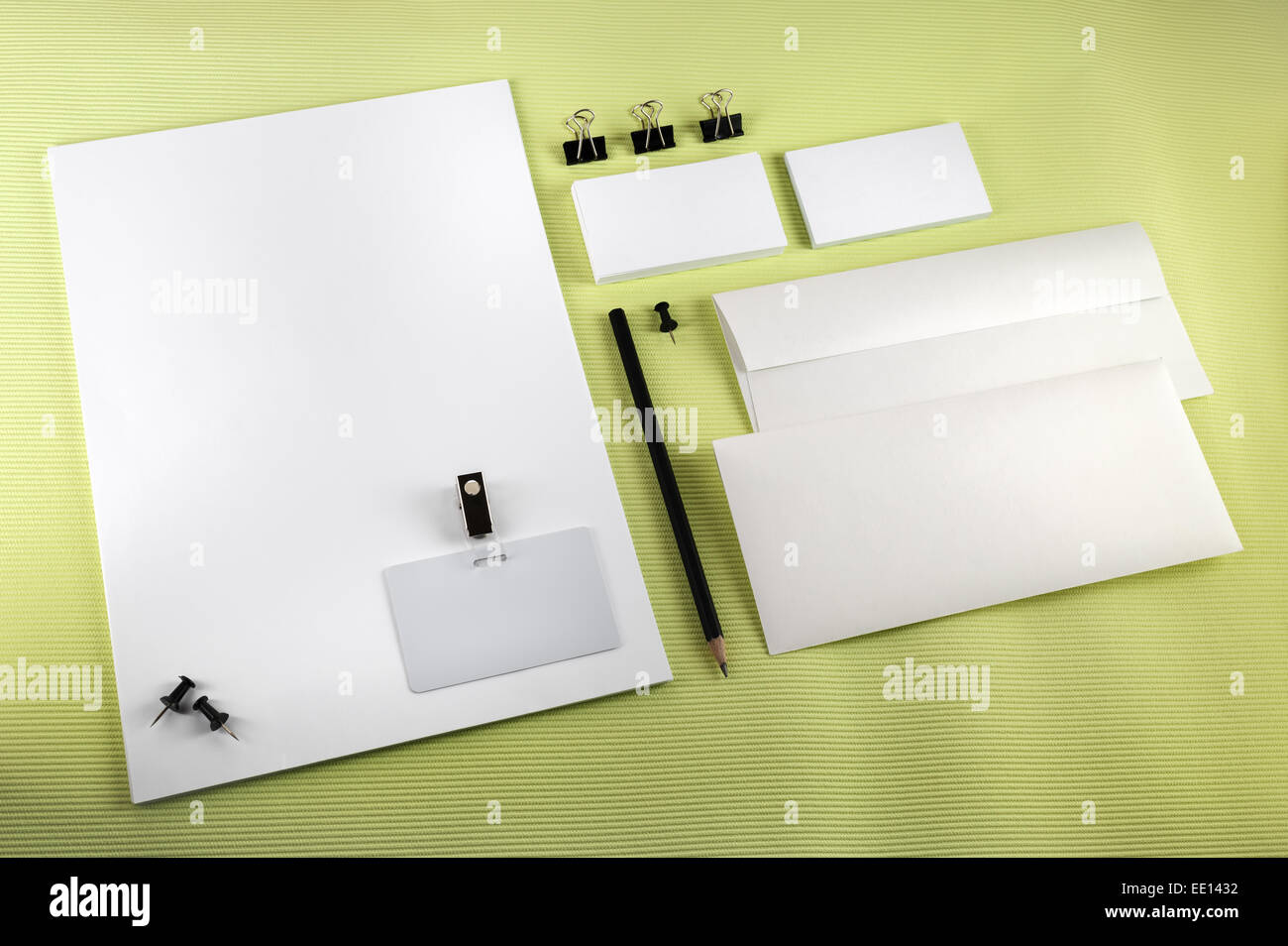 Blank corporate identity set on green background. Top view Stock Photo ...