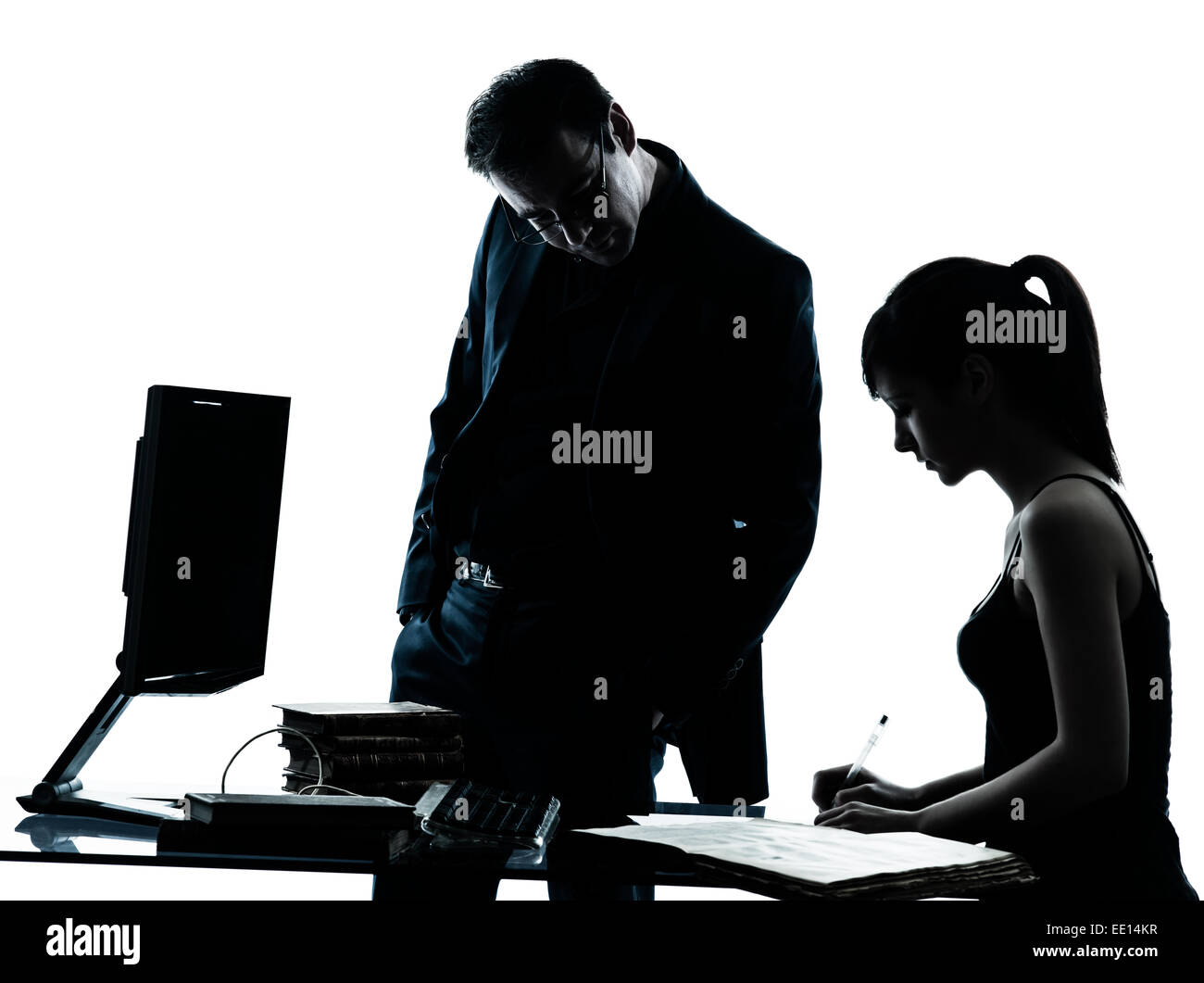 one man father professor and student teenager girl helping for homework ...