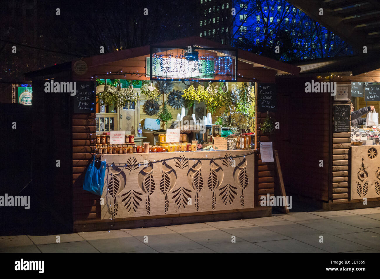 Stall selling pickles, curd and jam at the Southbank Centre Winter ...
