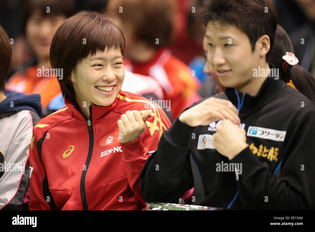 Tokyo Metropolitan Gymnasium, Tokyo, Japan. 12th Jan, 2015. (L to R) Kasumi Ishikawa, Jun ...