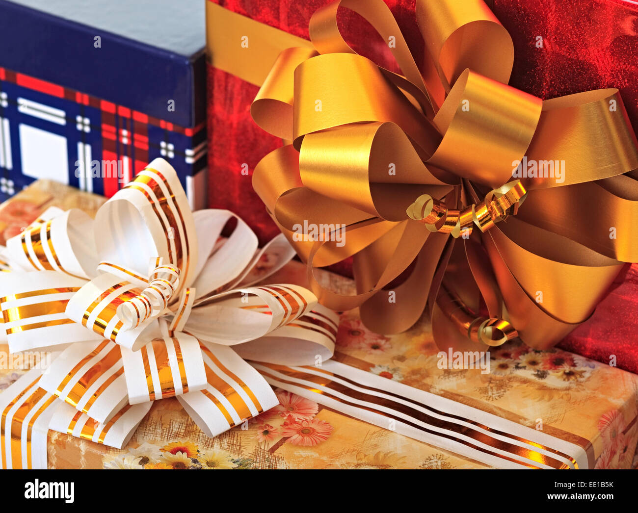 Bows on gift packages Stock Photo - Alamy