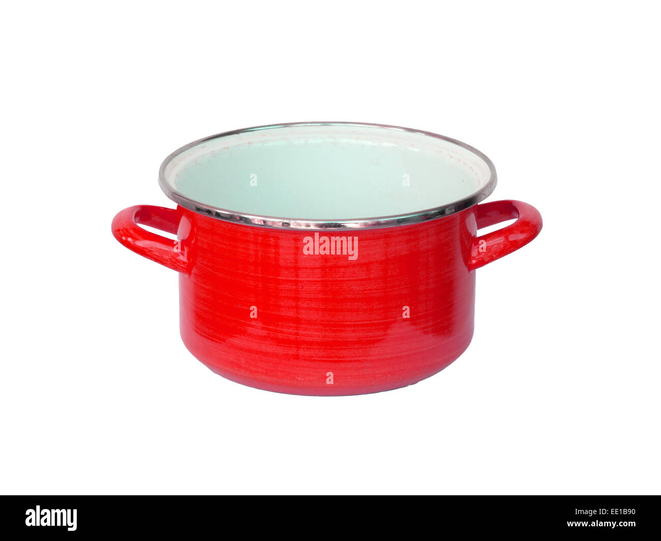 Old red metal cooking pot isolated on white Stock Photo - Alamy