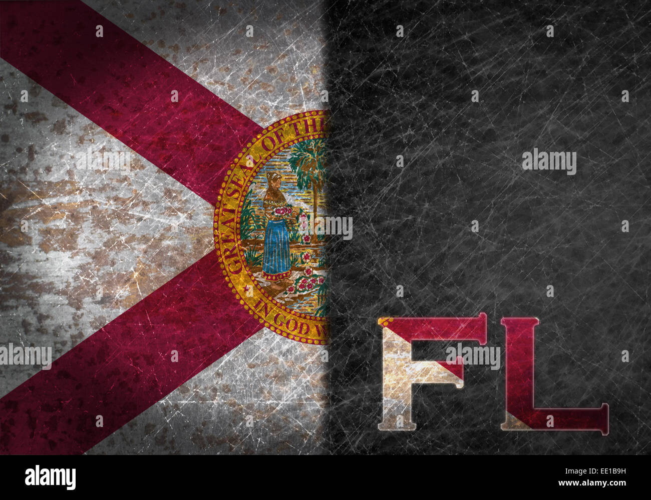 Old rusty metal sign with a flag and US state abbreviation - Florida ...